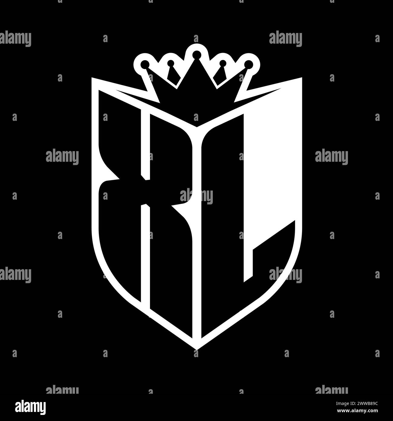 XL Letter bold monogram with shield shape and sharp crown inside shield ...