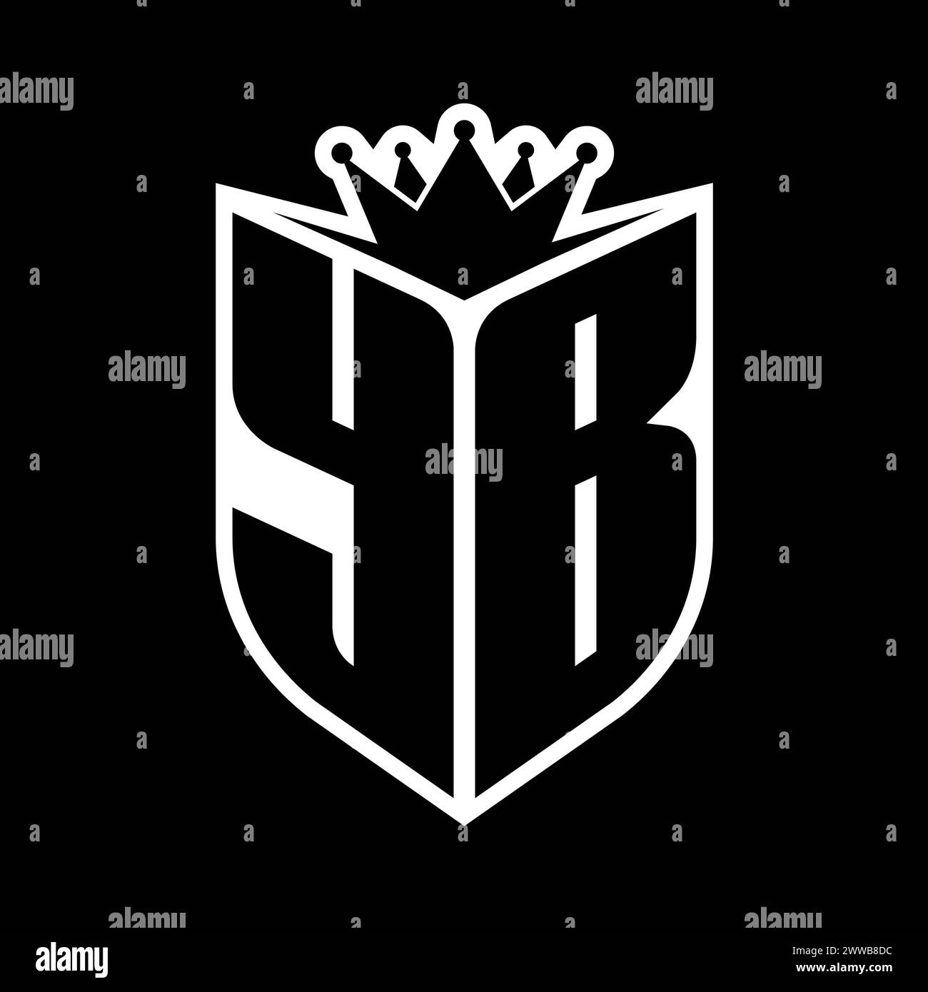 YB Letter bold monogram with shield shape and sharp crown inside shield ...