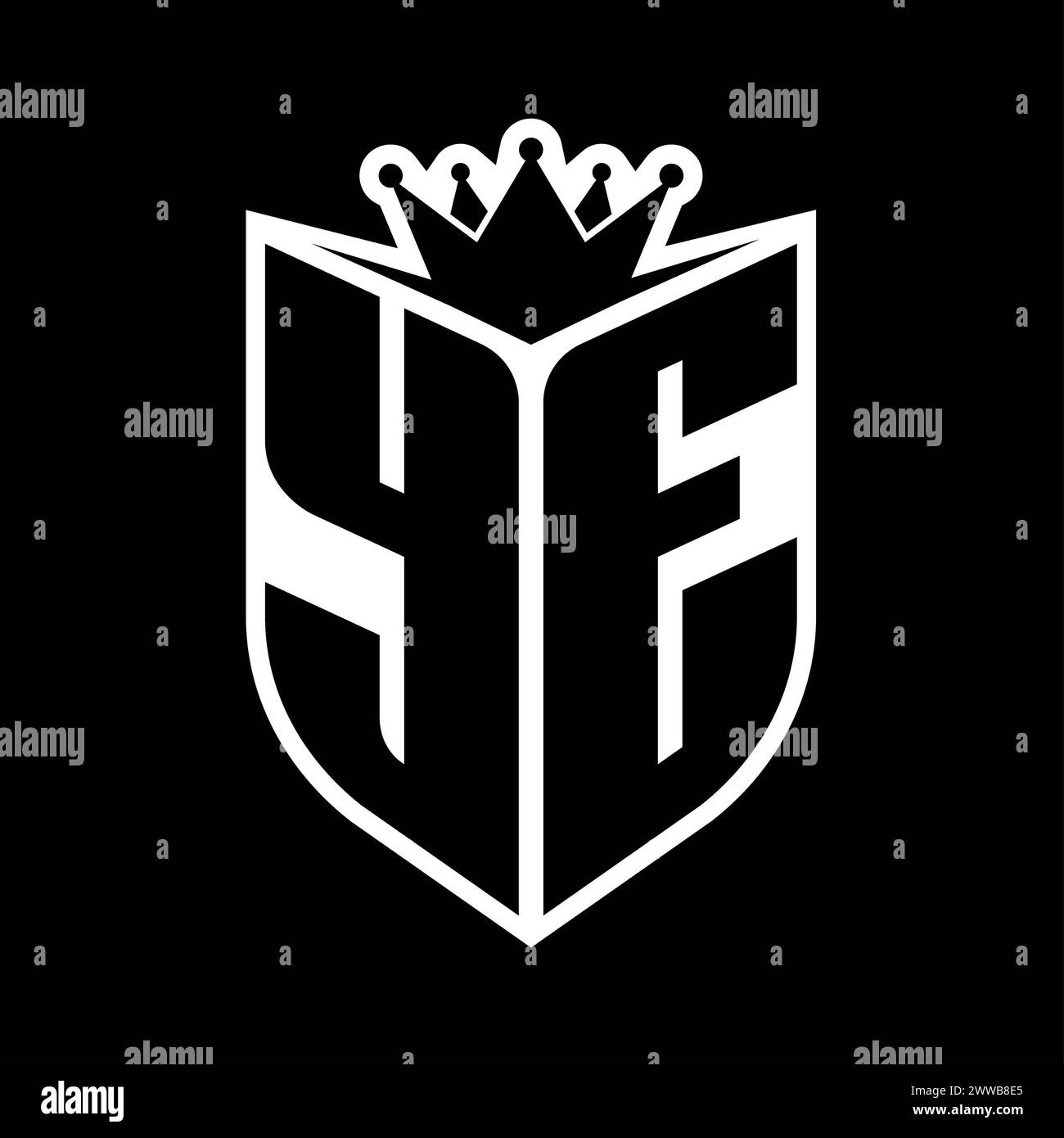 YE Letter bold monogram with shield shape and sharp crown inside shield ...