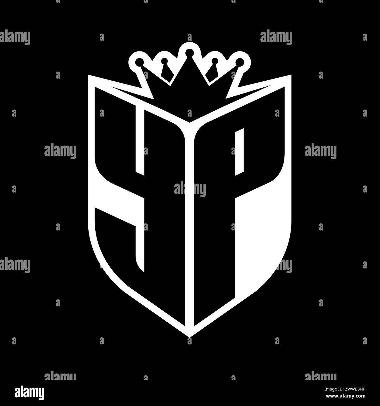 YP Letter bold monogram with shield shape and sharp crown inside shield ...