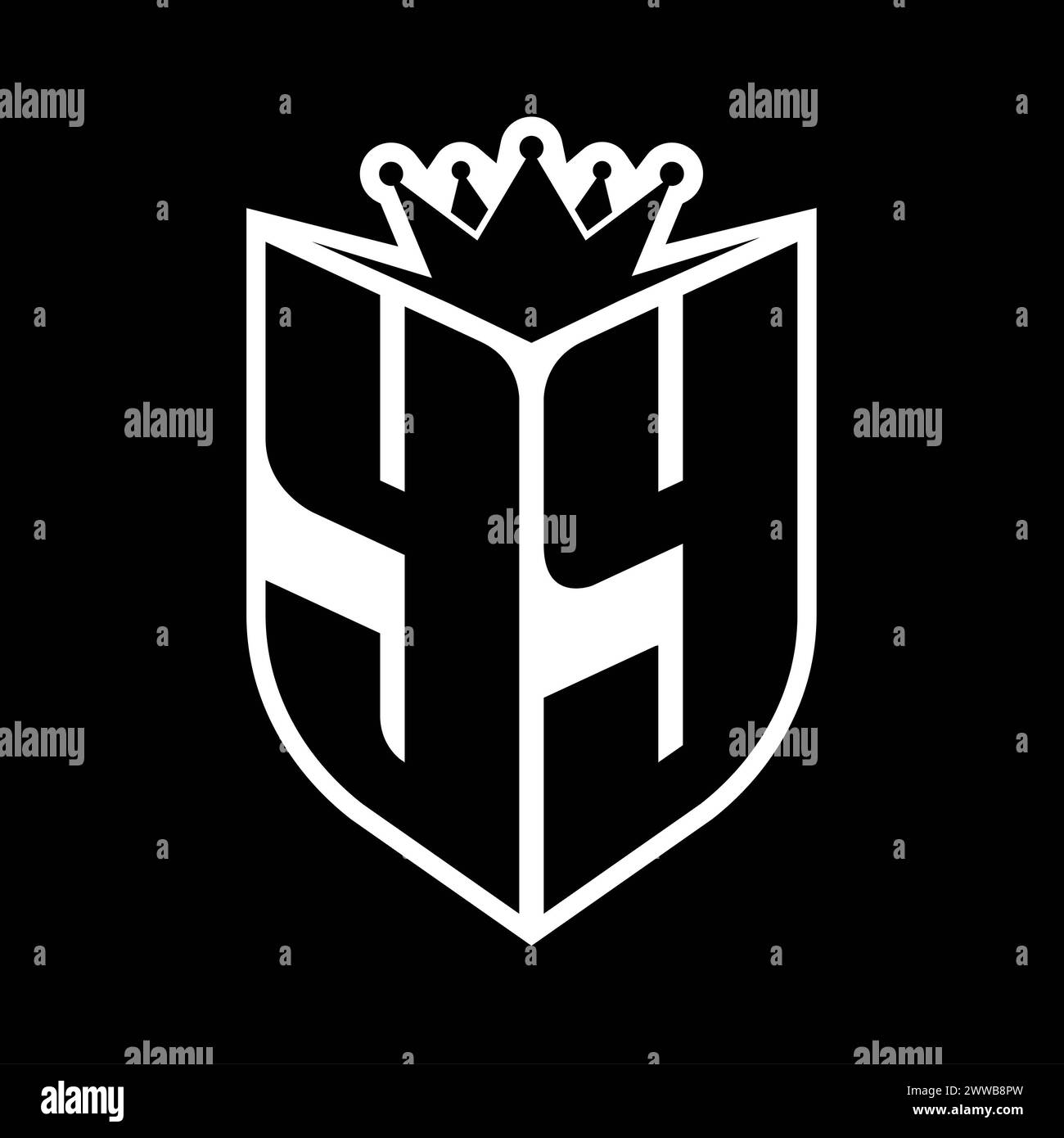 YY Letter bold monogram with shield shape and sharp crown inside shield ...
