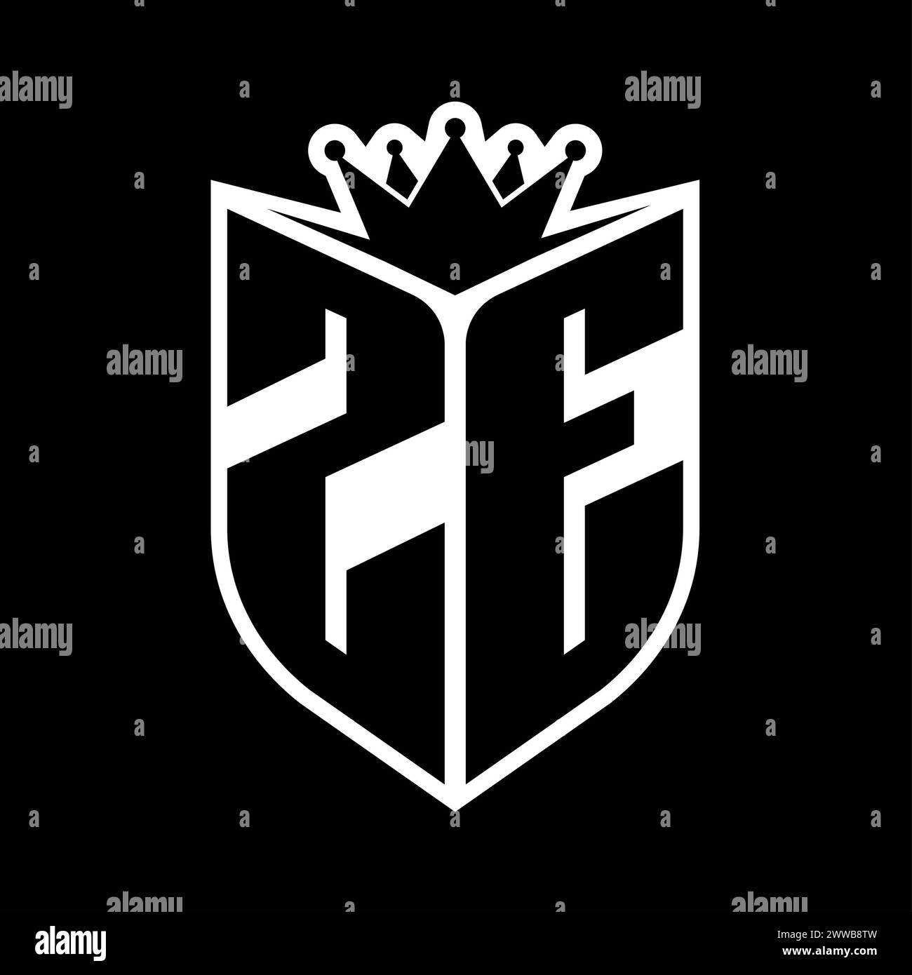 ZE Letter bold monogram with shield shape and sharp crown inside shield ...