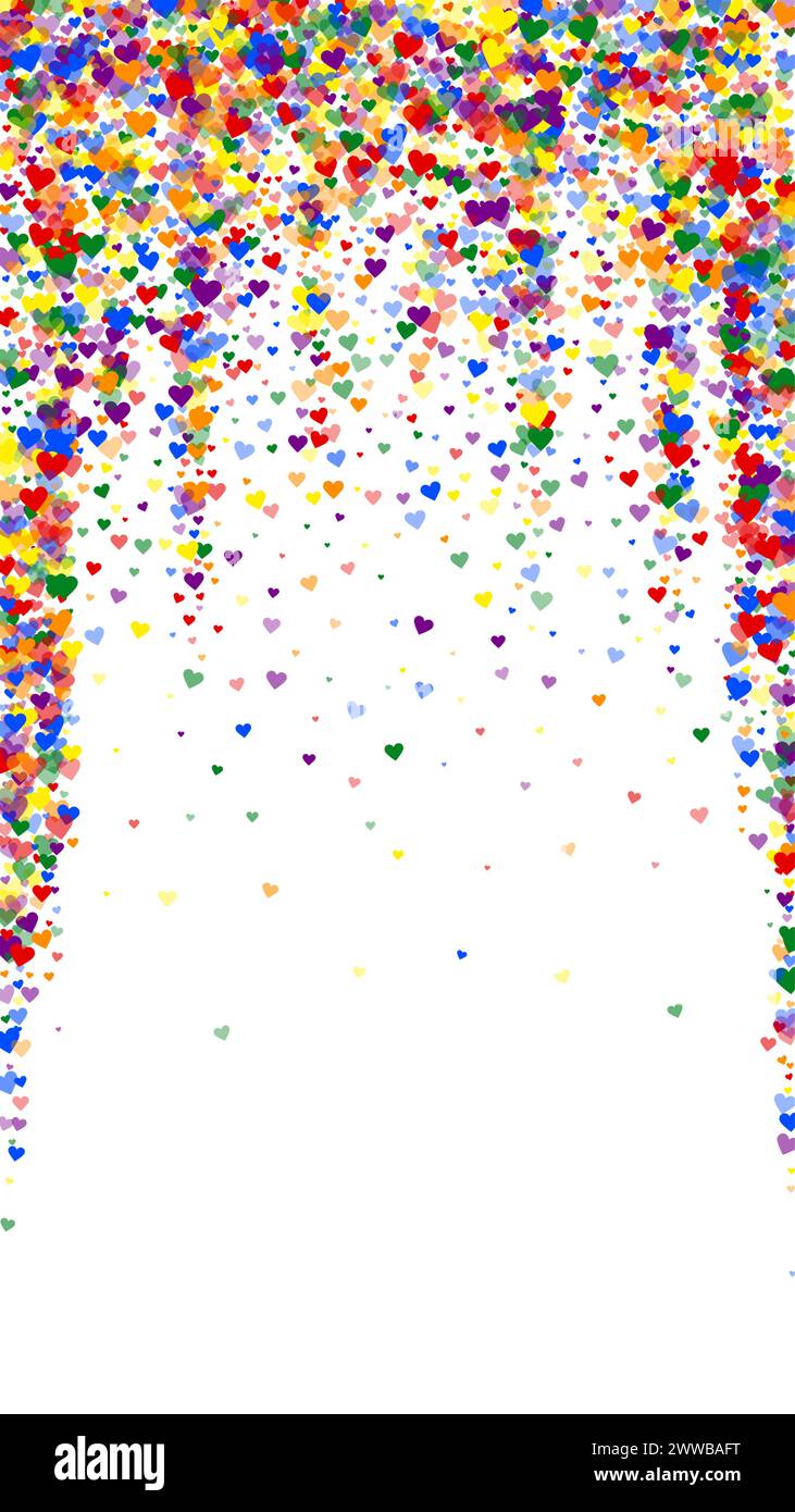 Falling hearts valentine card template. Rainbow colored scattered ...