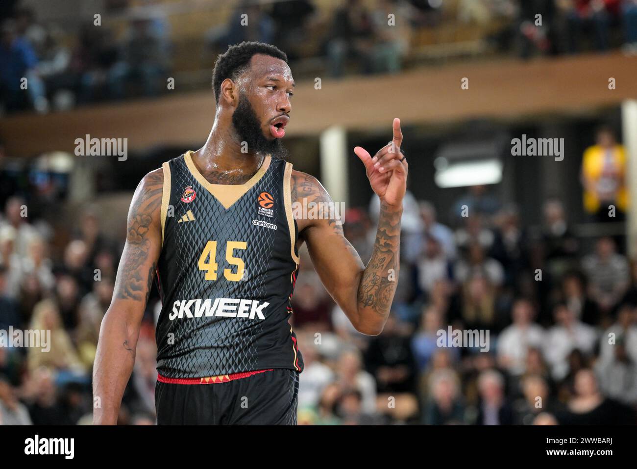 Monaco, France. 22nd Mar, 2024. Monaco player #45 Donta Hall is seen ...