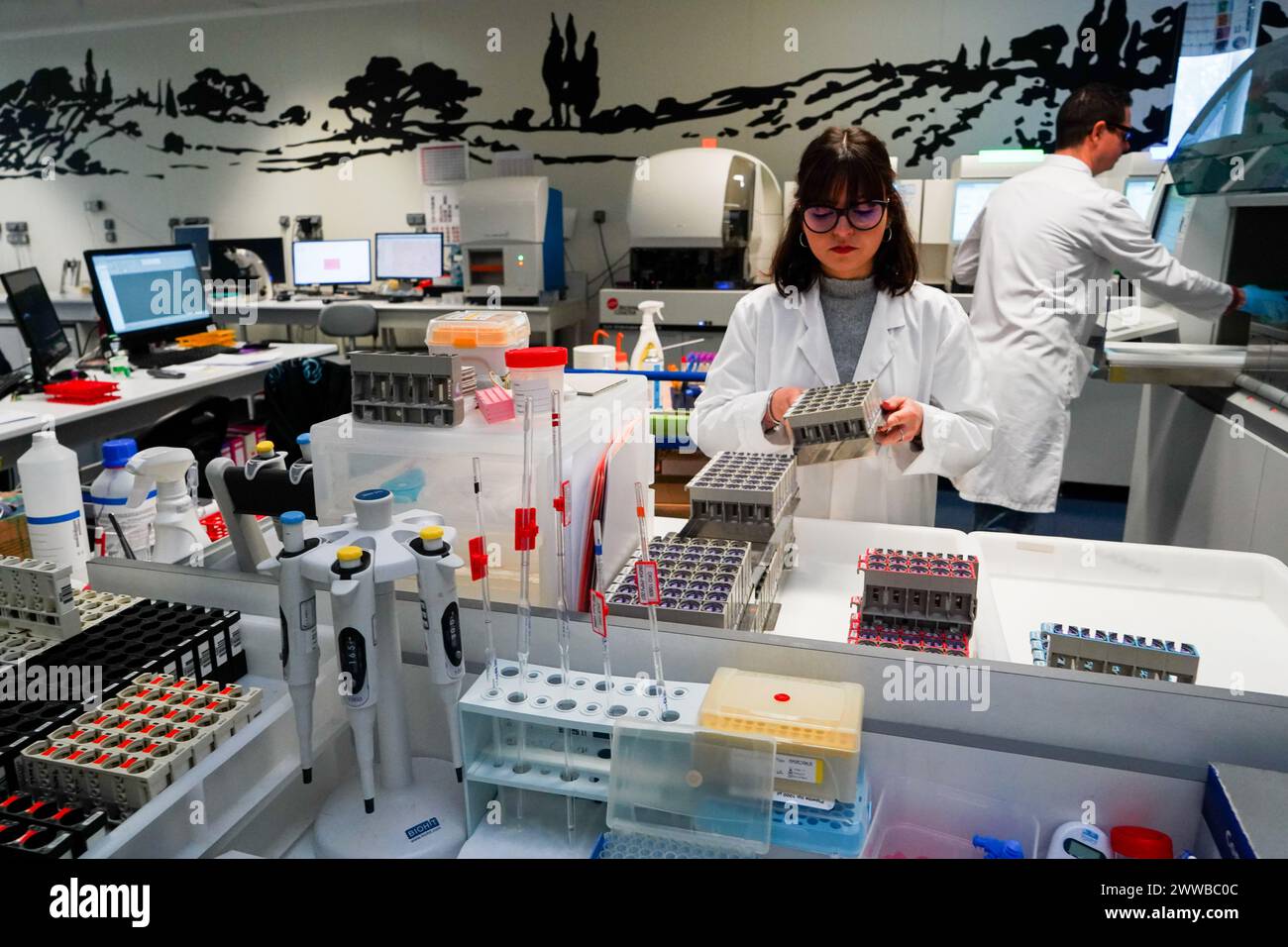 Technical platform of the Inovie 34 laboratory . Preparation of collection tube racks Stock ...