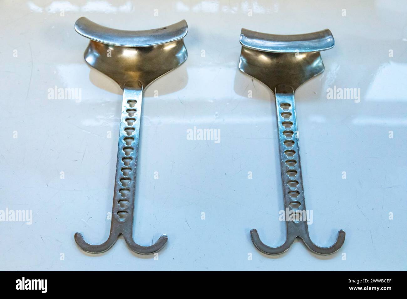 Surgical instruments for cesarean section in tray in washing room ...