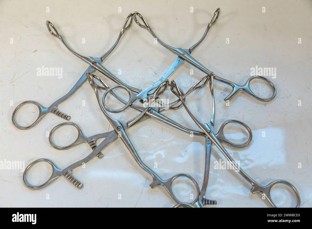 Surgical instruments in tray in washing room before sterilization Stock ...