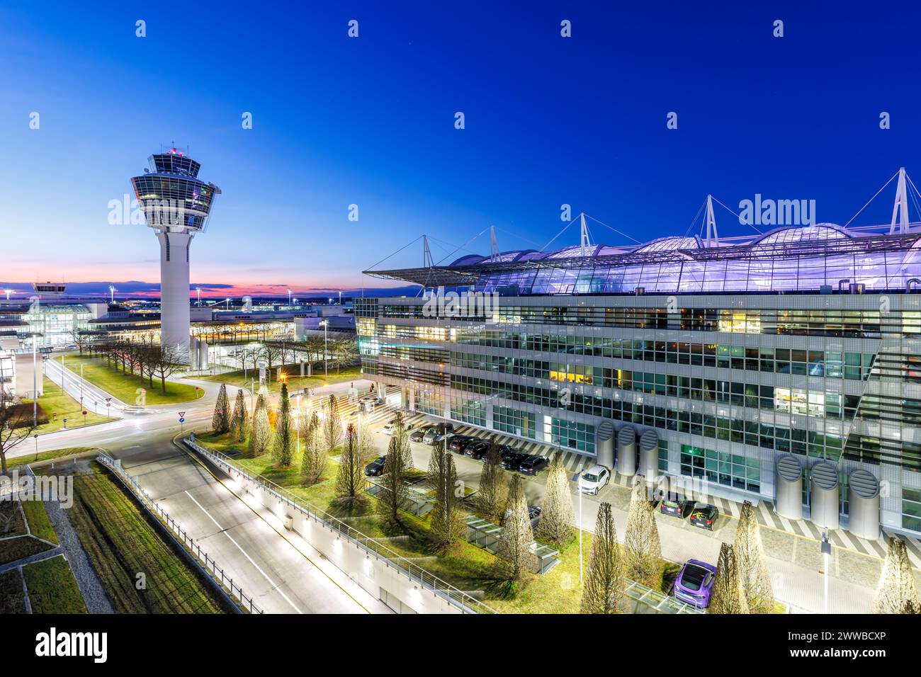 Munich, Germany - February 6, 2024: Tower and MAC Munich Airport Center ...