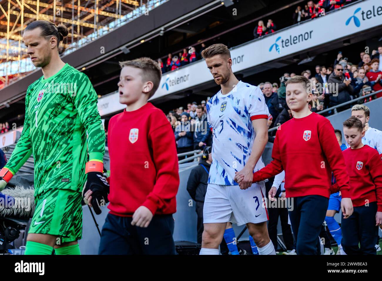 Oslo, Norway. 22nd Mar, 2024. Kristoffer Ajer (3) of Norway seen during ...