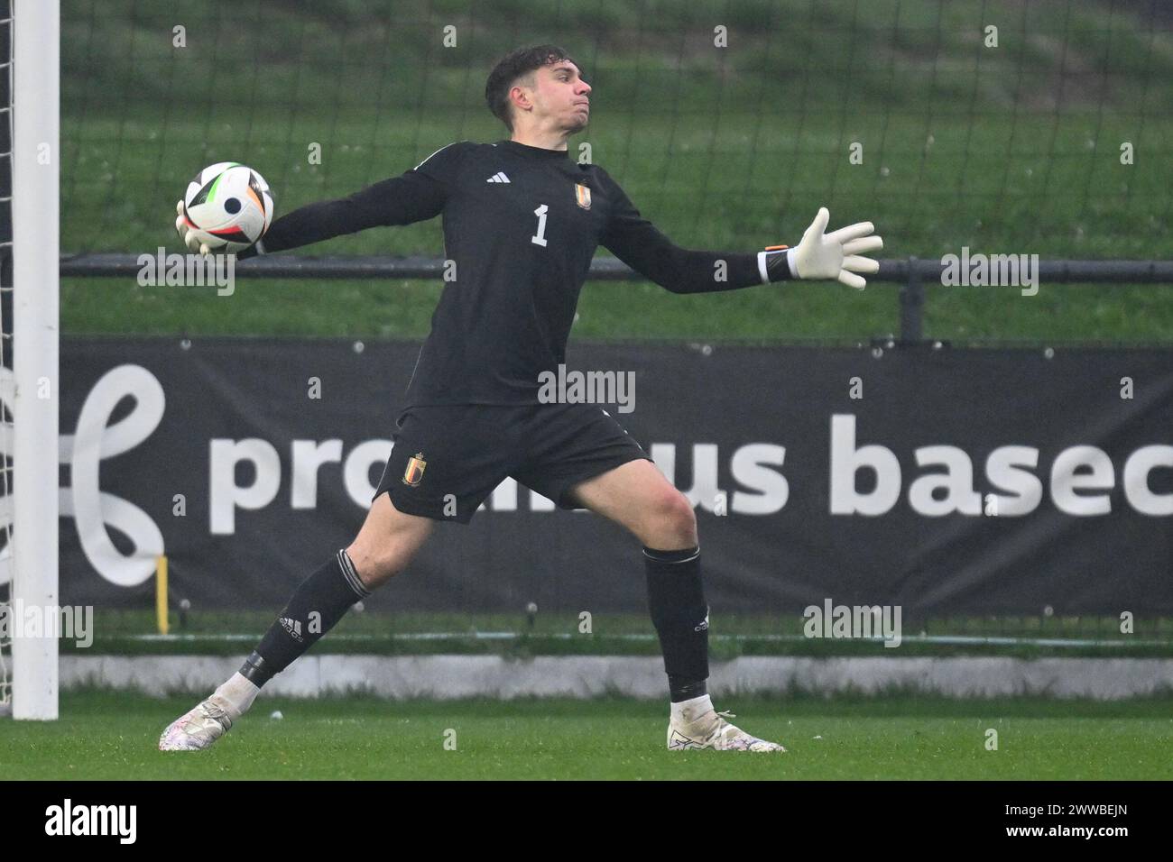 Matthias Pieklak (1) of Belgium pictured during a friendly soccer game ...