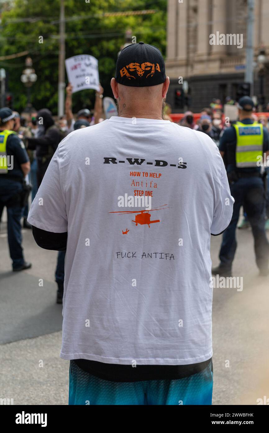 Melbourne, Australia. 23rd Mar 2024. A man wearing a RWDS (right wing ...
