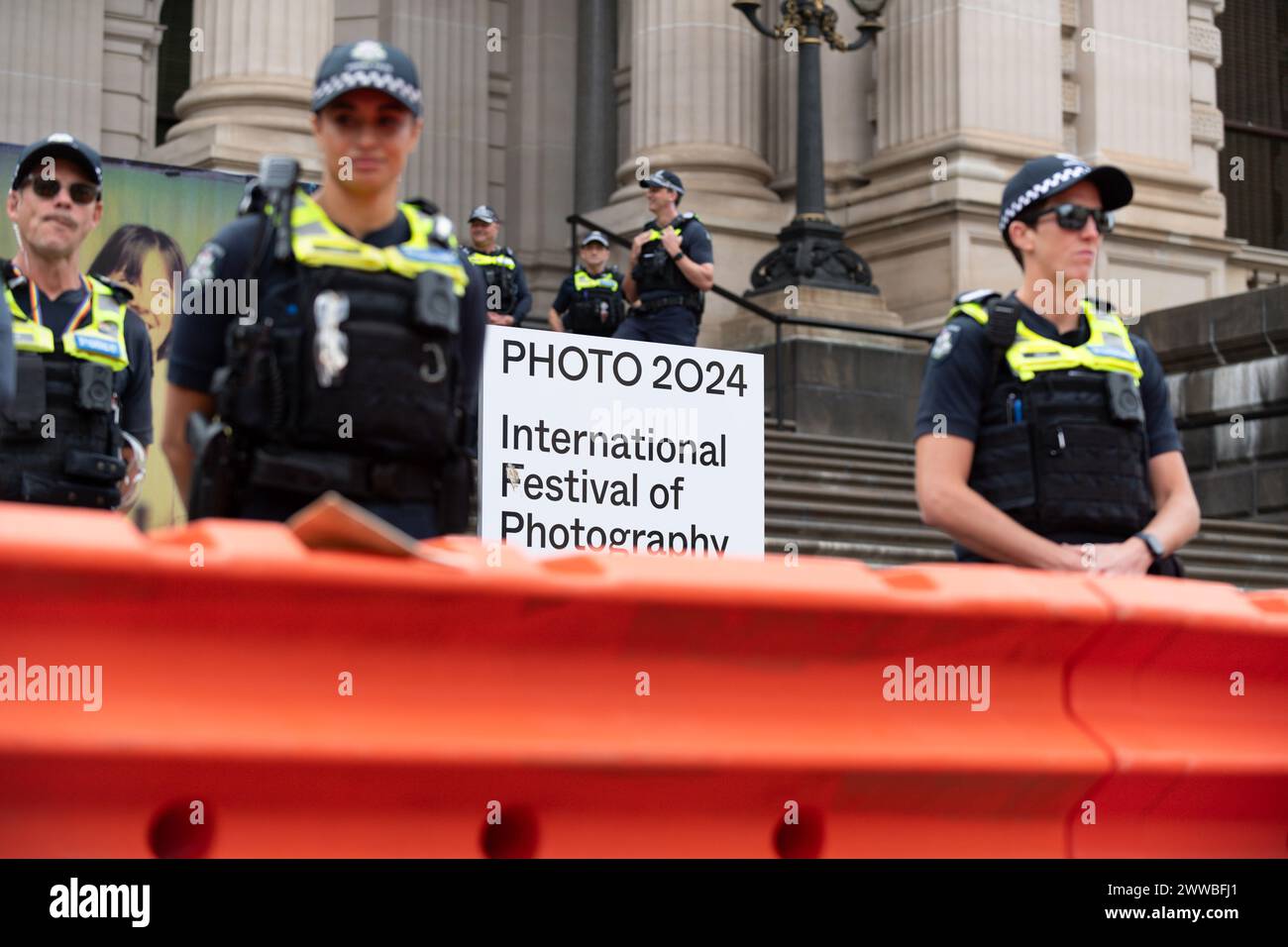 Melbourne, Australia. 23rd Mar 2024. Police block access to a photo ...