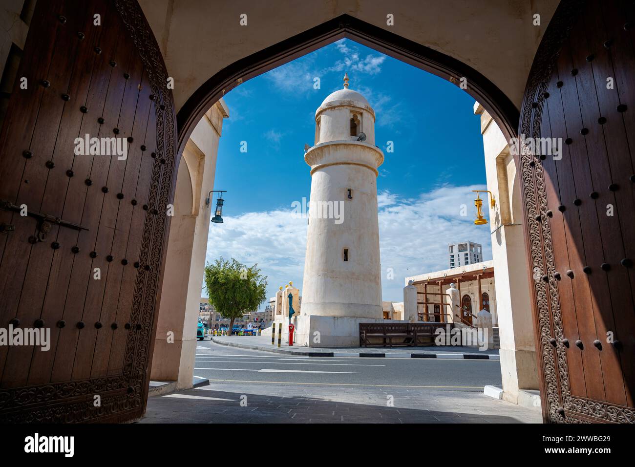 Al Ahmad Mosque in Doha. Islamic religion building. Souq Wakif is the ...
