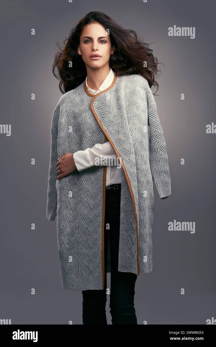 Woman, portrait and elegant fashion in studio with confidence, classy ...