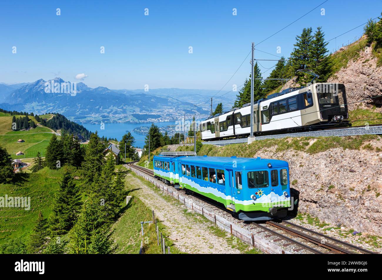 Arth–Rigi railway line rack railway train on Rigi mountain in Swiss ...