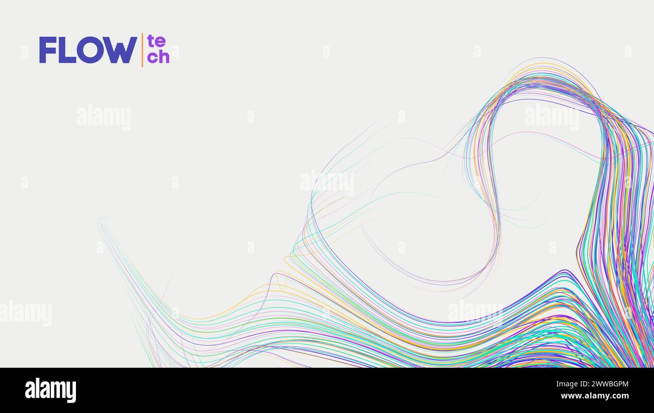 Flow Tech Multicolored Abstract Line Art on White Background Stock ...
