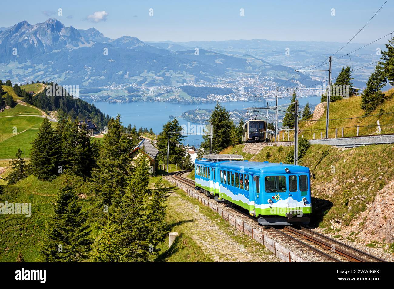 Arth–Rigi railway line rack railway train on Rigi mountain in Swiss ...