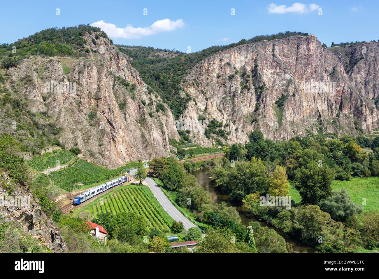 Rotenfels Red Rock with an Alstom Coradia LINT Regional train railway ...