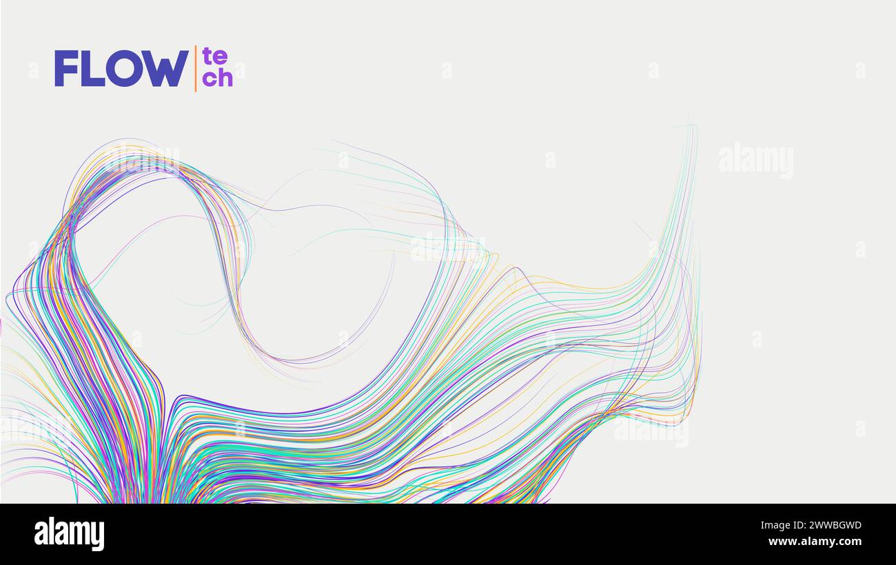 Flow Tech Multicolored Abstract Line Art on White Background Stock ...
