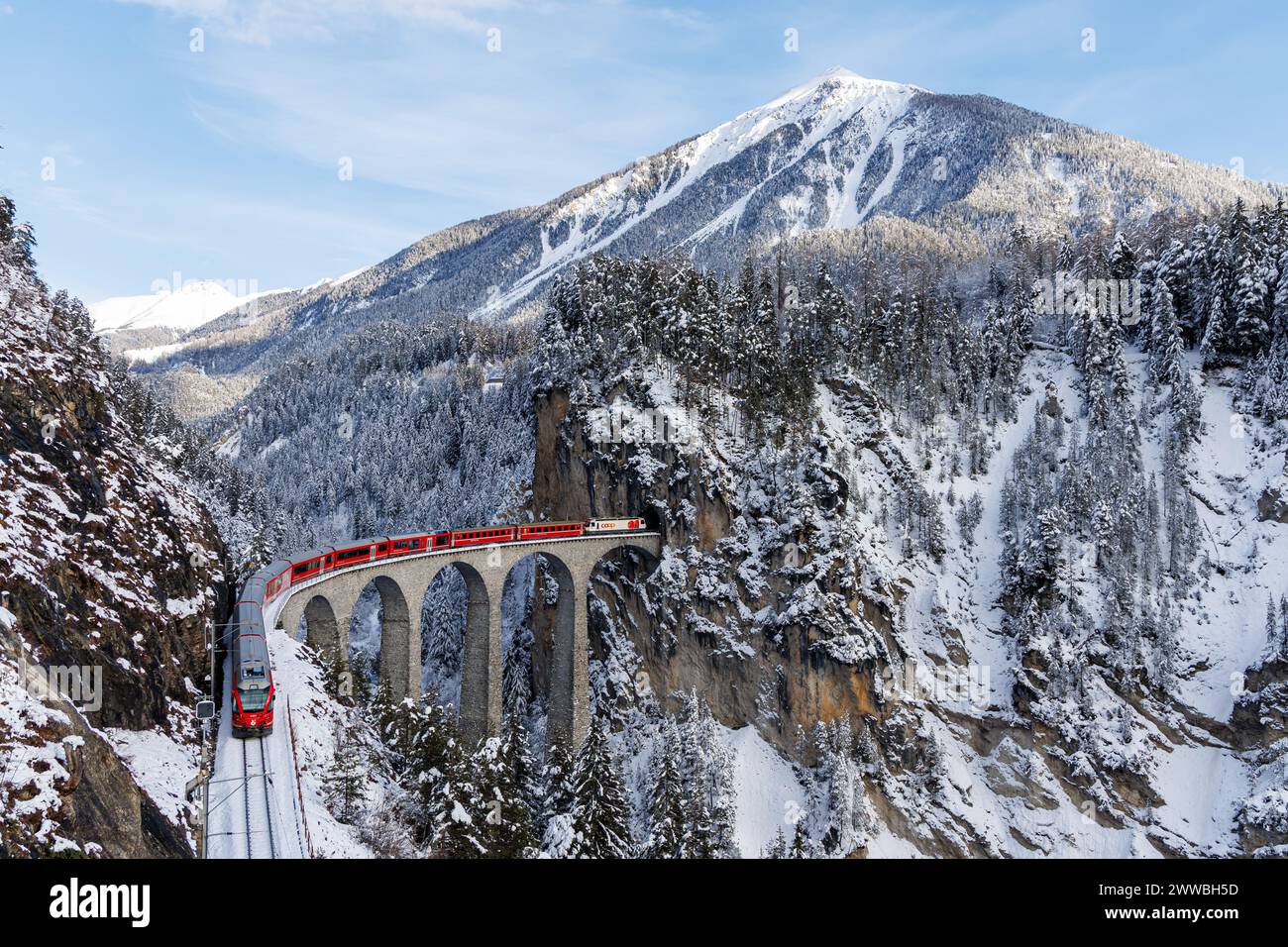 Filisur, Switzerland - January 10, 2024: Rhaetian Railway passenger ...