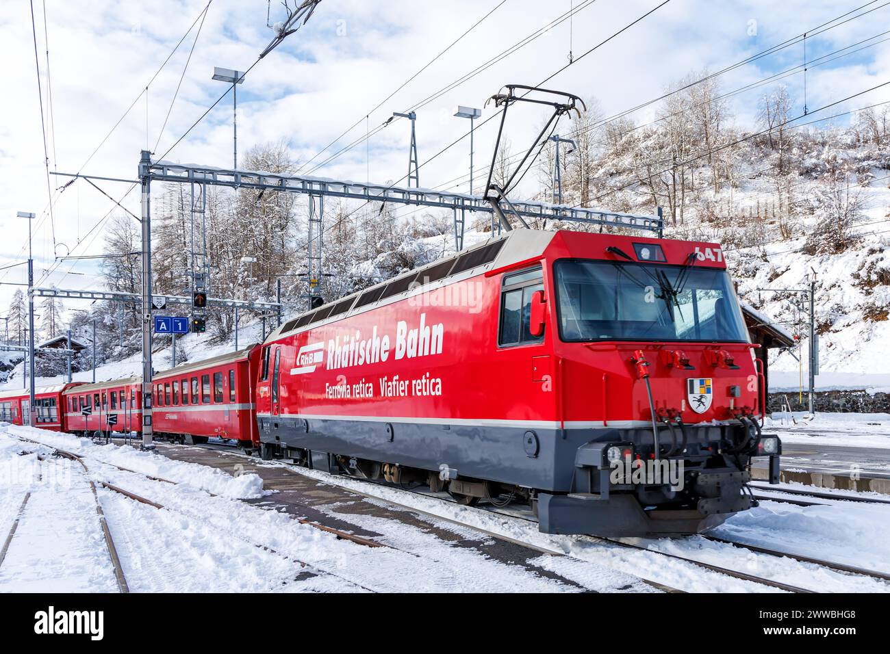 Filisur, Switzerland - January 10, 2024: Rhaetian Railway passenger ...