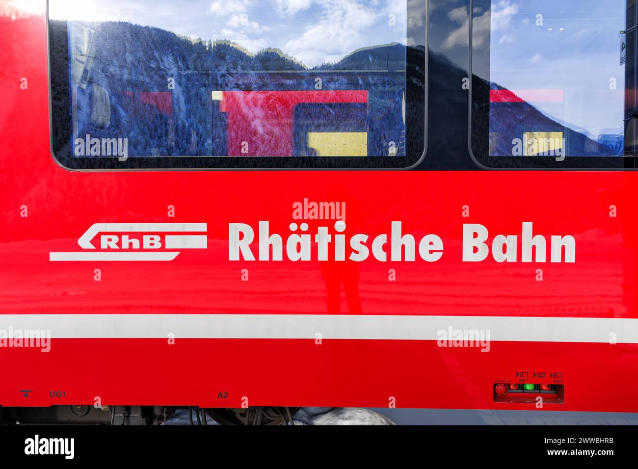Filisur, Switzerland - January 10, 2024: Logo of Rhaetian Railway on a ...