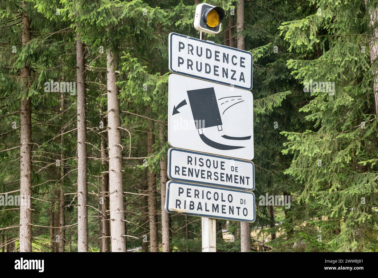 Road sign warning of danger of tipping over on bends on the Route ...