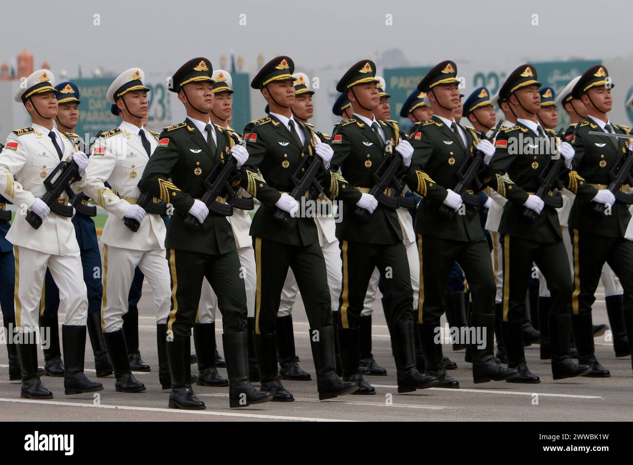 A contingent of Chinese military march during a military parade to mark ...