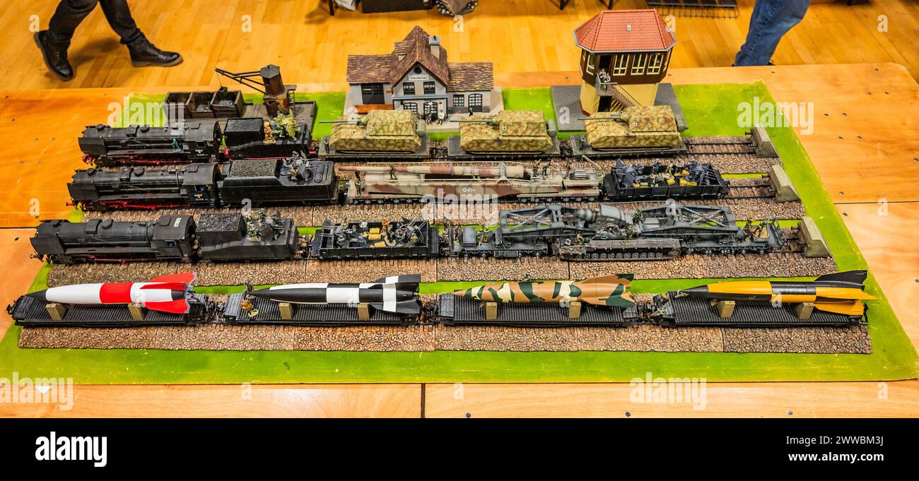 London, UK. 23rd Mar, 2024. A Figarti WW2 German railway diarama ...