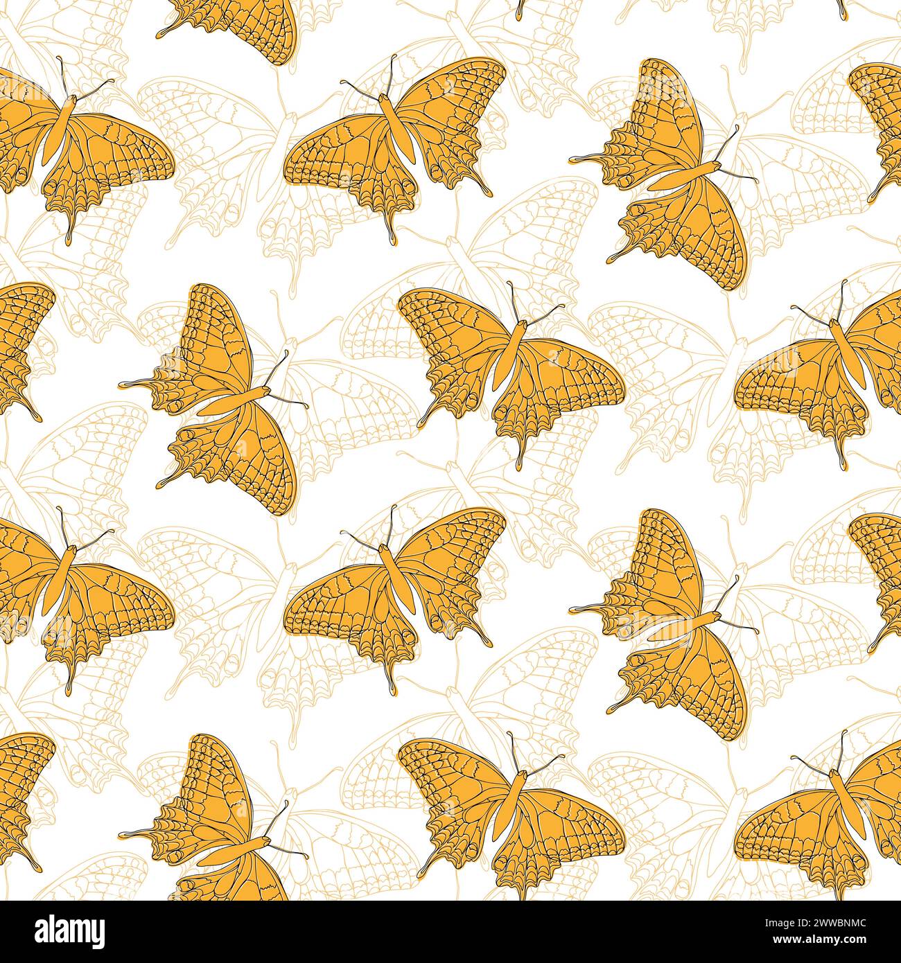 Butterflies ink line vector seamless pattern set background for textile ...