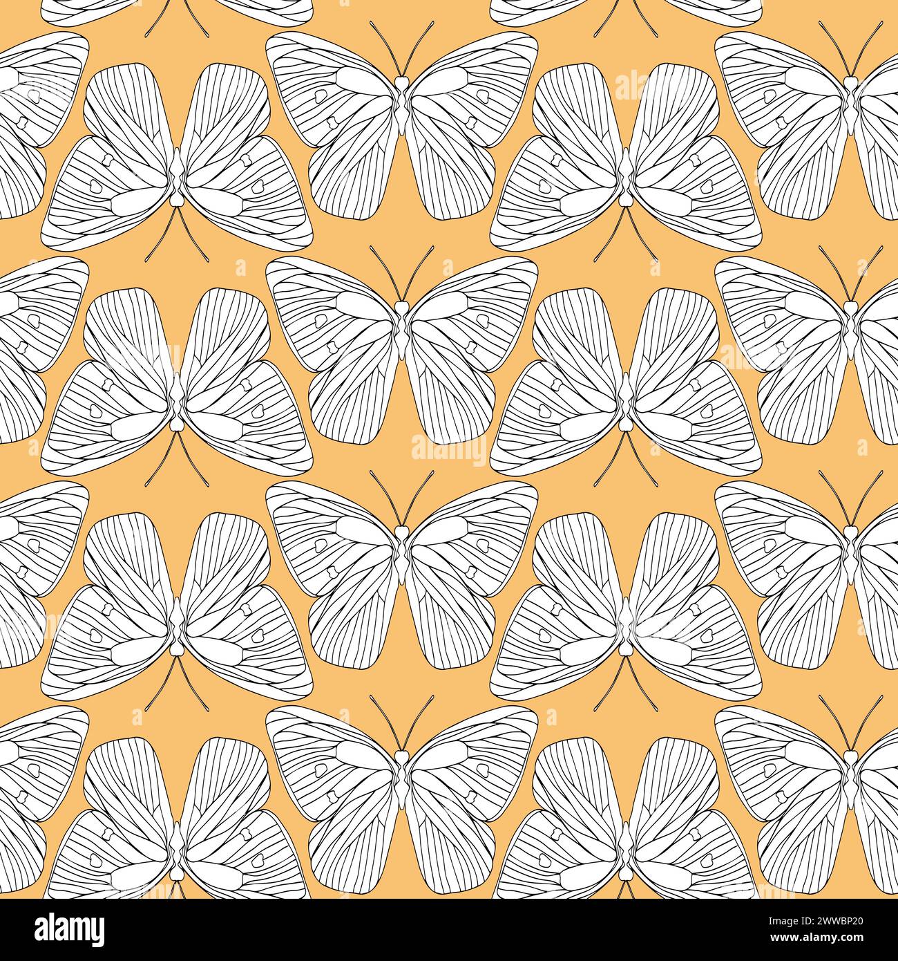 Butterflies black ink line vector symmetry seamless pattern background ...