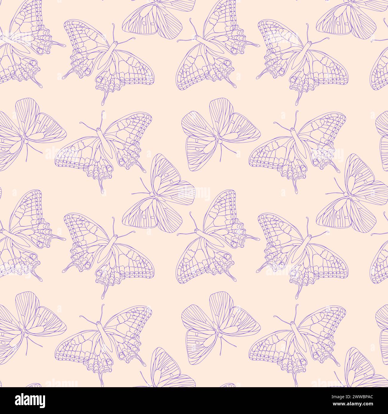 Butterflies ink line vector seamless pattern set background for textile ...