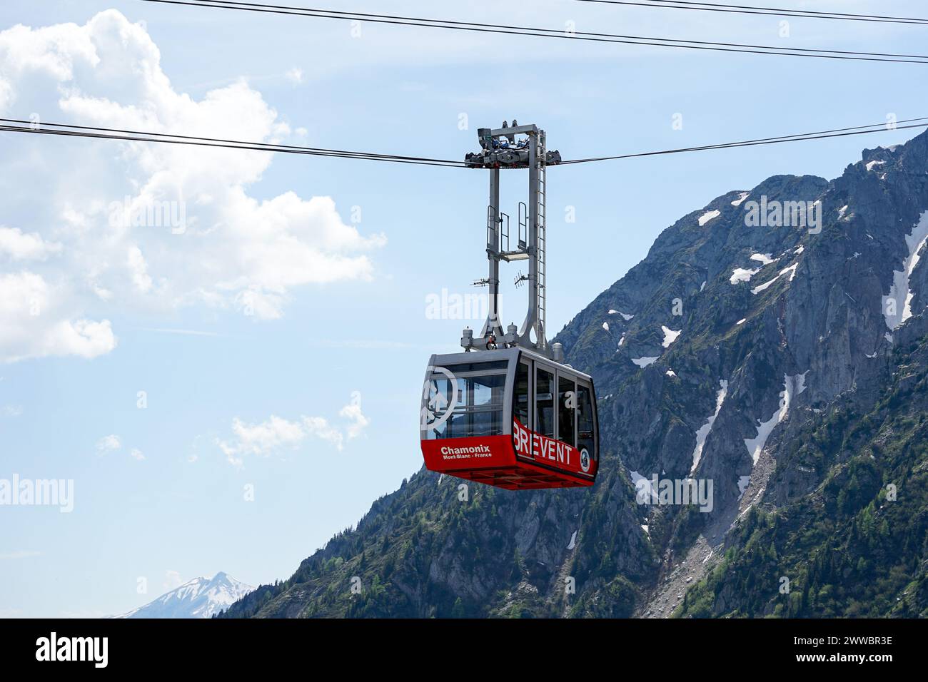 Chamonix, France - June 16 2021: Brevent cable car, popular panoramic ...