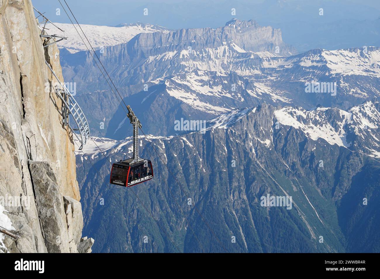 Chamonix, France - June 16 2021: Aiguille du Midi cable car, popular ...