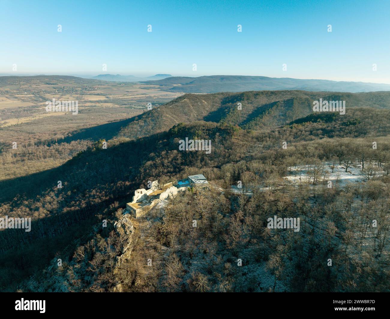 Aerial view about the castle Rezi (Hungarian name is Rezi Var) This is ...