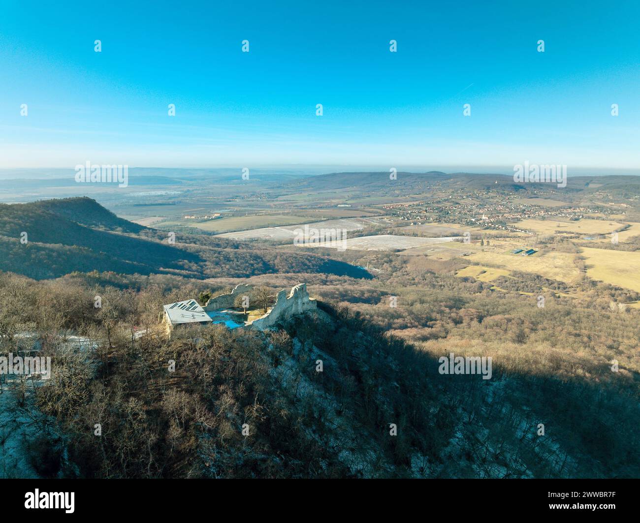 Aerial view about the castle Rezi (Hungarian name is Rezi Var) This is ...