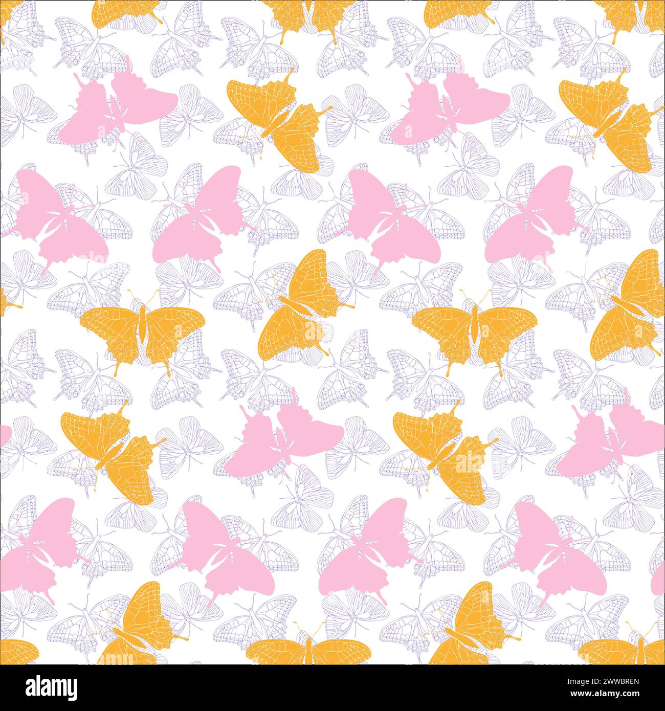 Butterflies ink line vector seamless pattern set background for textile ...