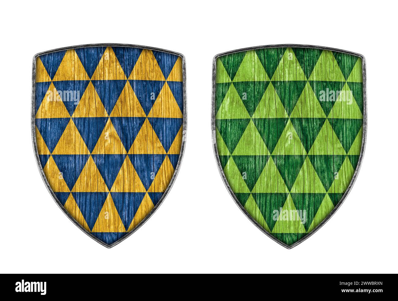 Old decorated color wooden shield isolated on white background Stock ...