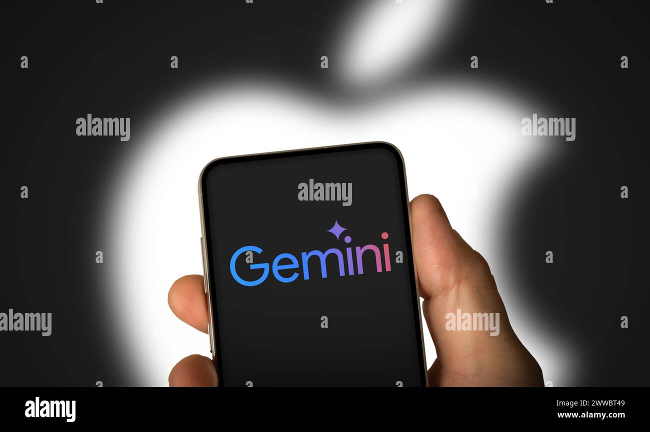 Gemini application displayed on smartphone with Apple company logo in ...