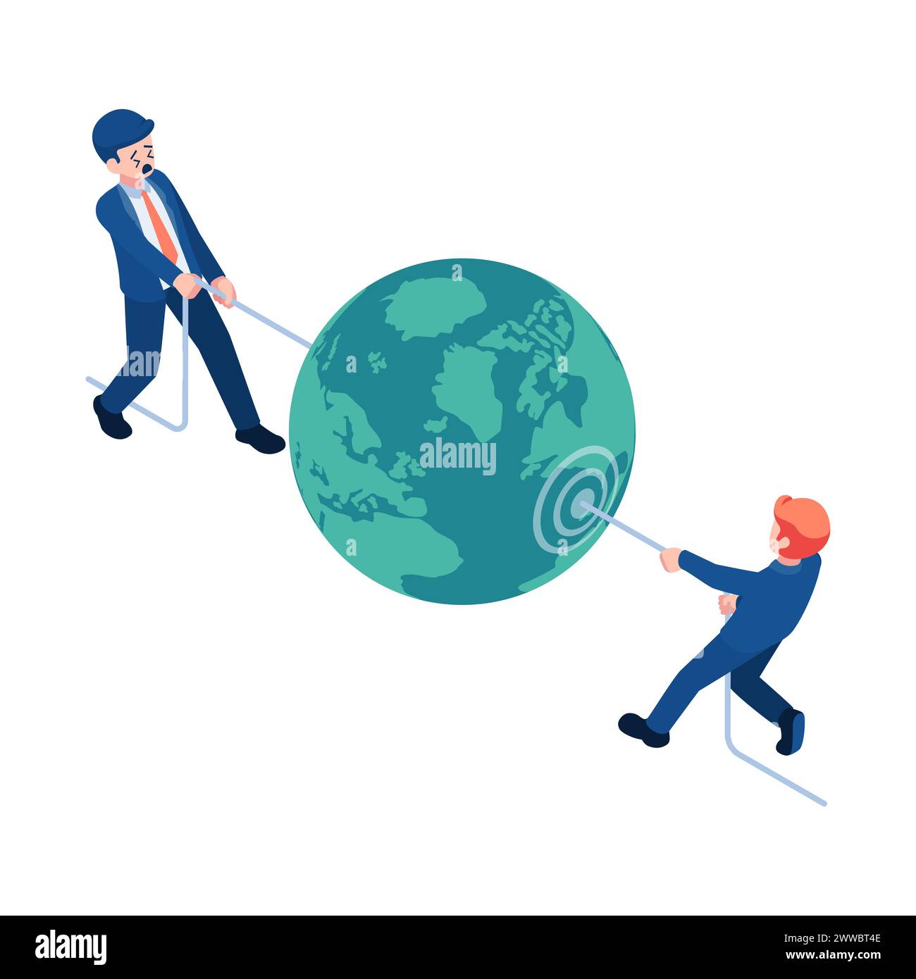 Flat 3d Isometric Two Businessmen competing to Pulling Planet Earth ...