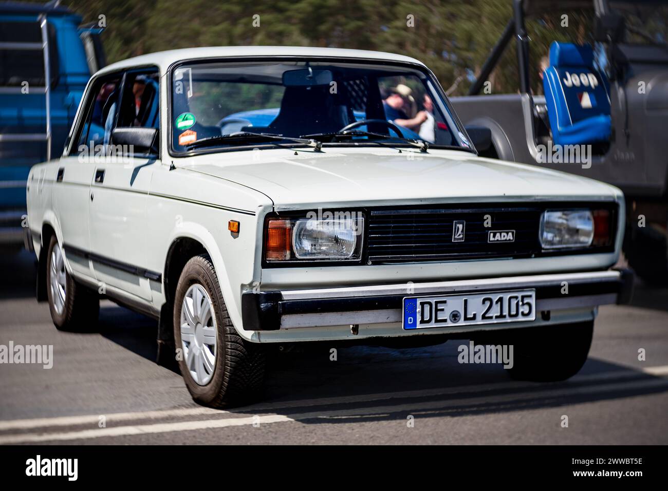 LINTHE, GERMANY - MAY 27, 2023: The small family car VAZ-2105 Zhiguli. Art lens. Swirl bokeh ...