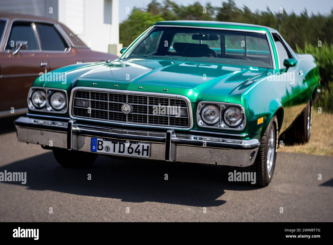 LINTHE, GERMANY - MAY 27, 2023: The mid-size car Ford Ranchero GT. Art lens. Swirl bokeh. Die ...