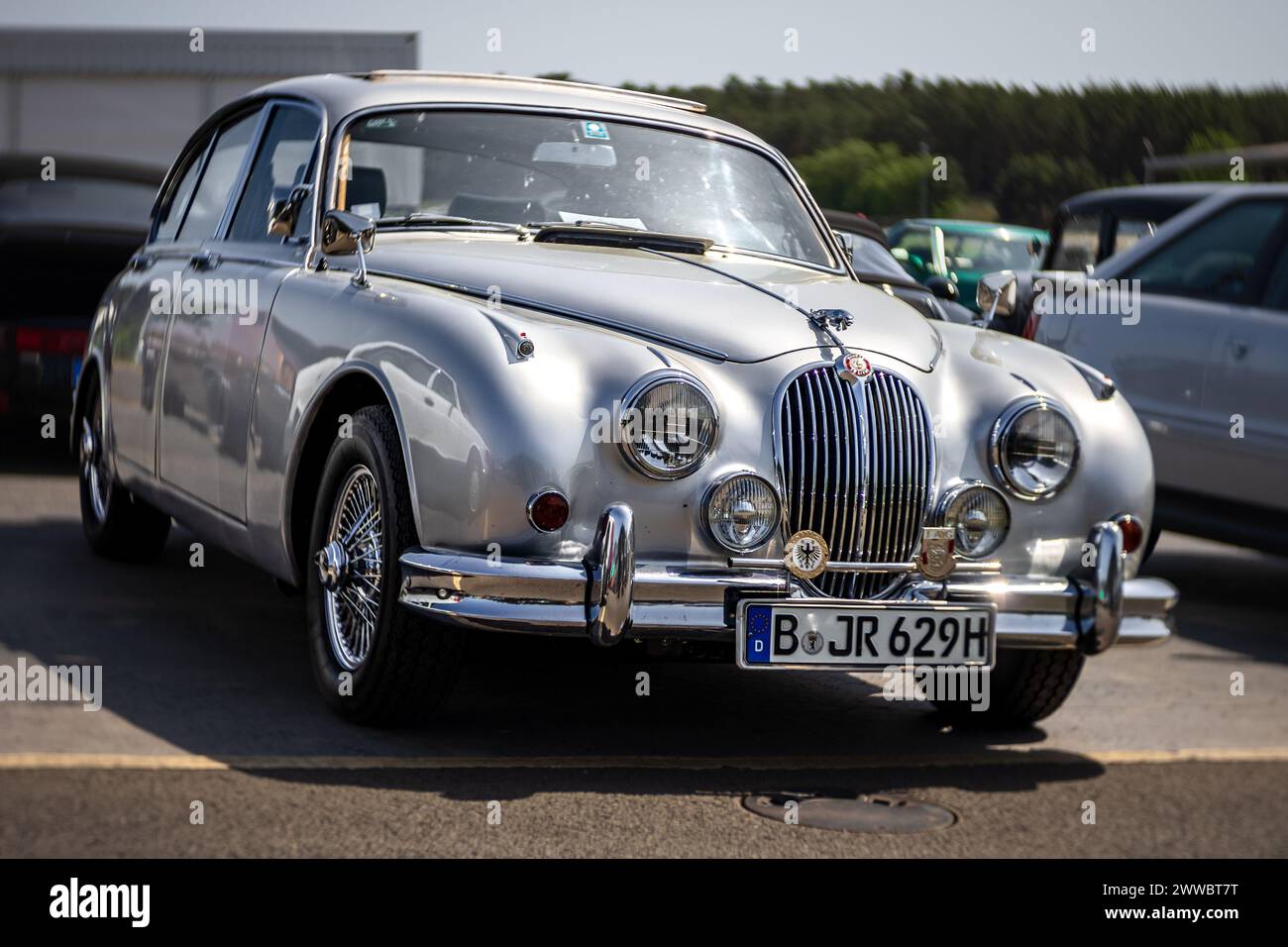LINTHE, GERMANY - MAY 27, 2023: The mid-size luxury car Jaguar Mark 2. Art lens. Swirl bokeh ...