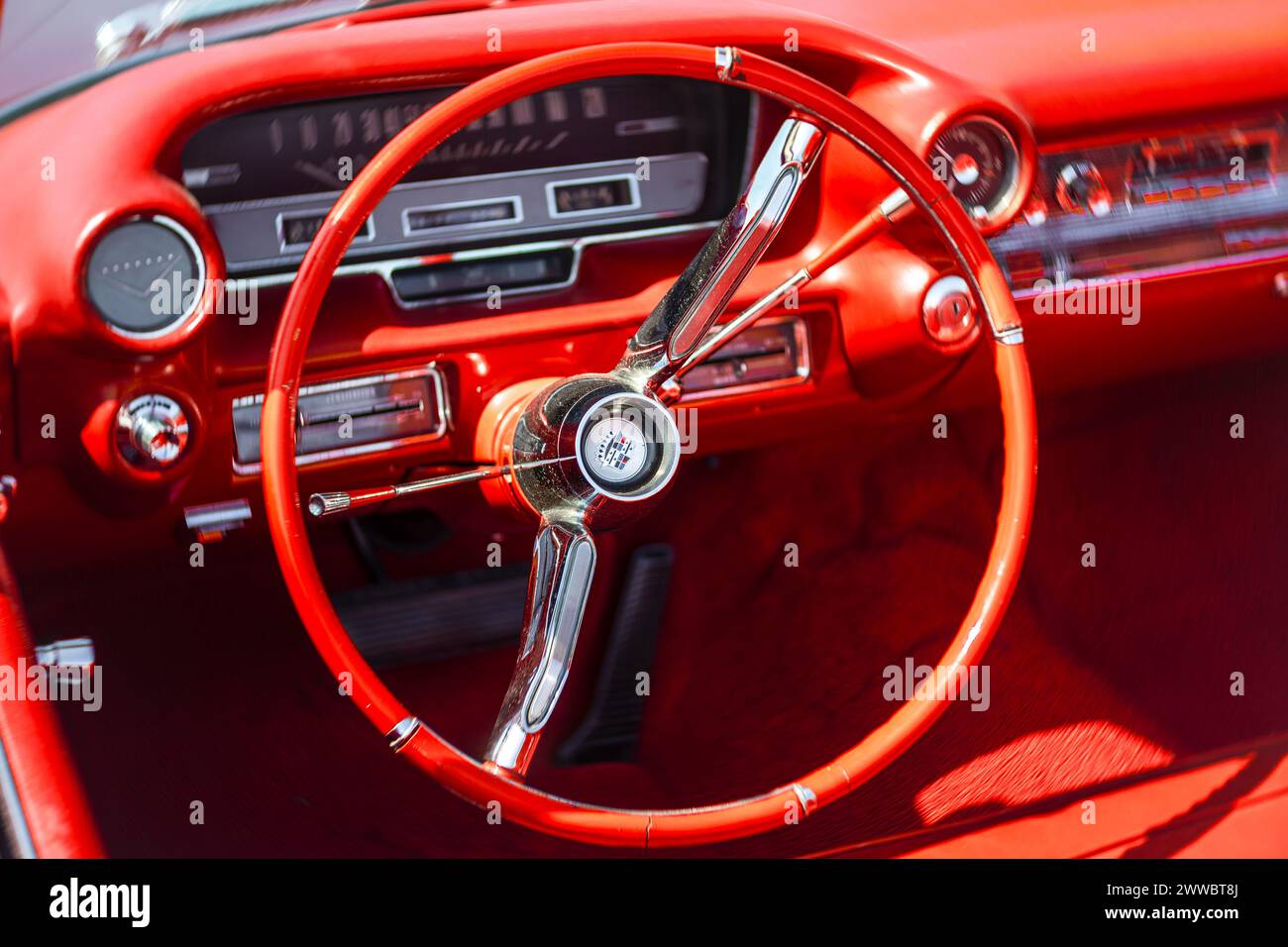 LINTHE, GERMANY - MAY 27, 2023: The interior of a full-size luxury car Cadillac Series 62, 1961 ...