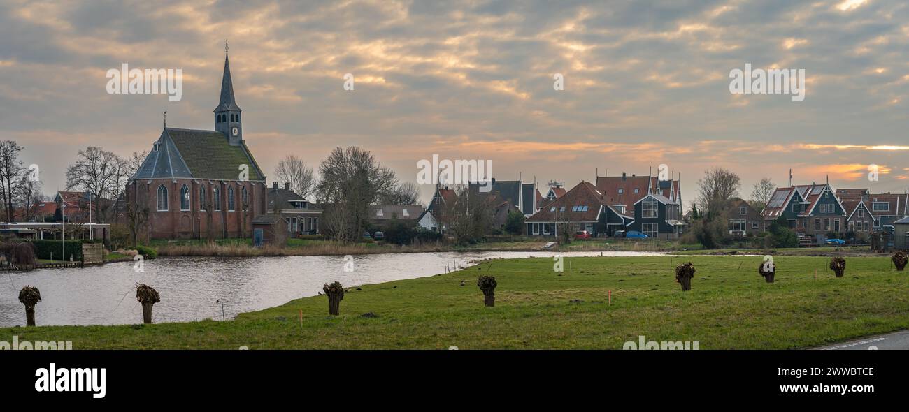 Panorama of West-Graftdijk, small dutch village in province North ...