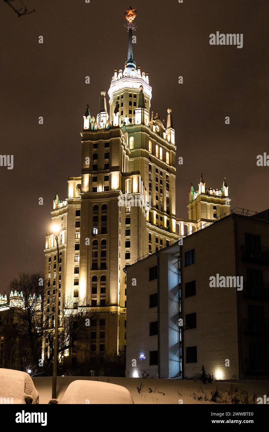 view of Stalin's skyscraper on Kotelnicheskaya embankment in Moscow ...