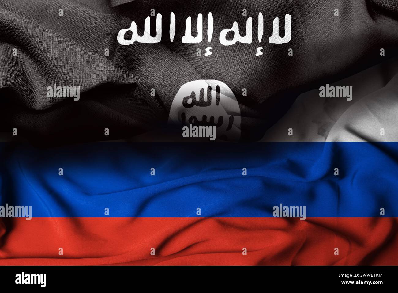 Islamic State of Iraq and the Levant flag combined Russian flag waving ...
