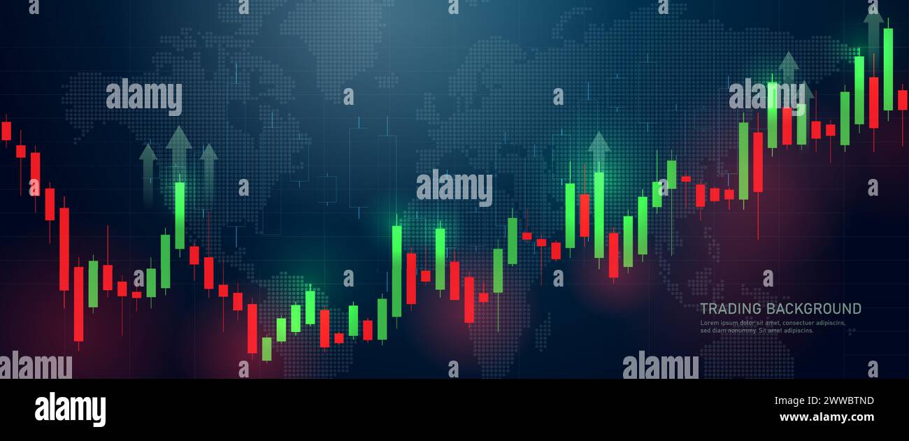 Trading candlestick chart of stock finance on a dark blue background of ...