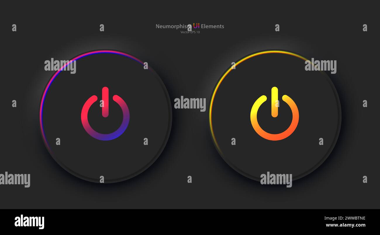 A set of round buttons with the power symbol in black. User interface ...
