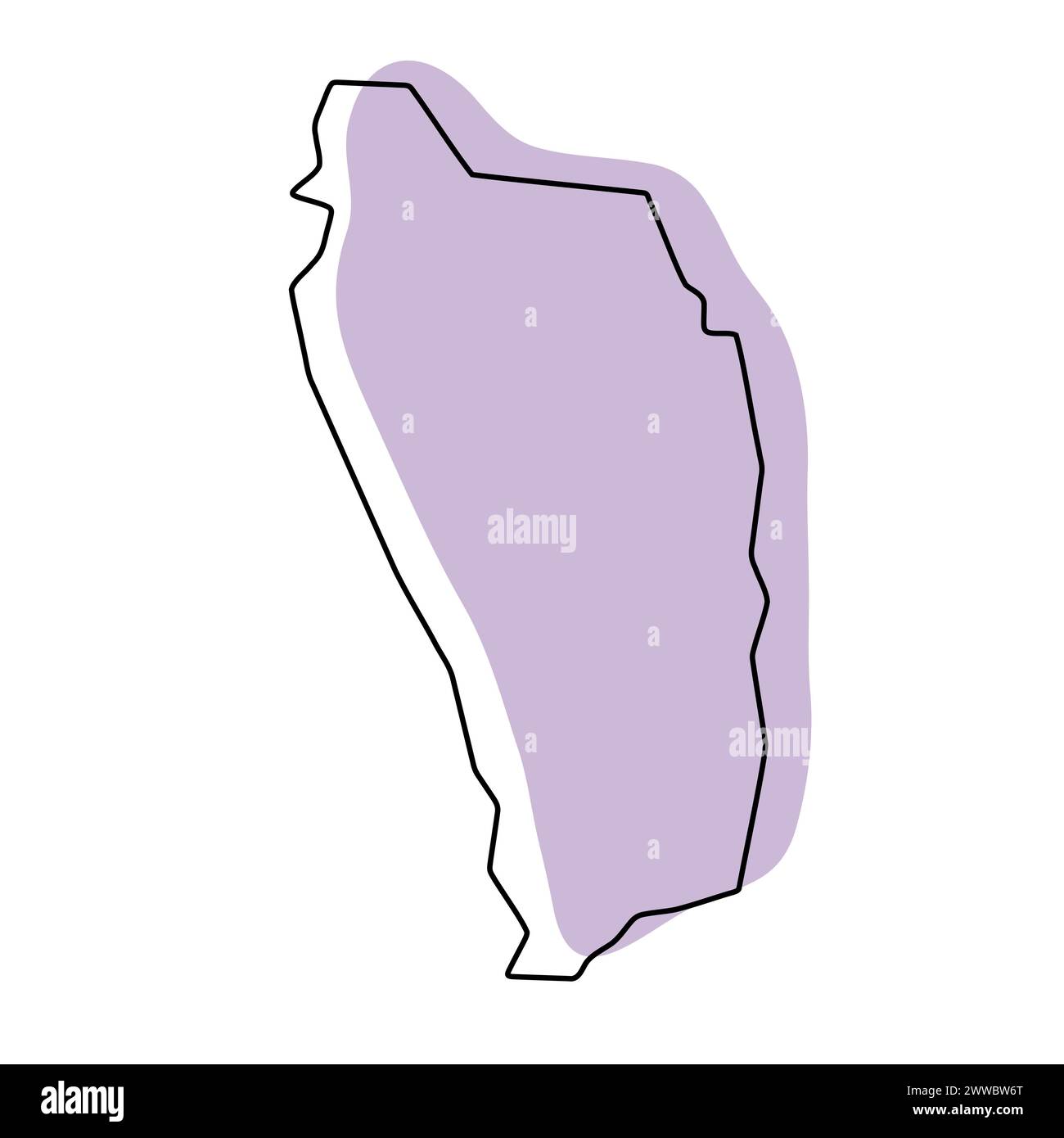 Dominica country simplified map. Violet silhouette with thin black ...